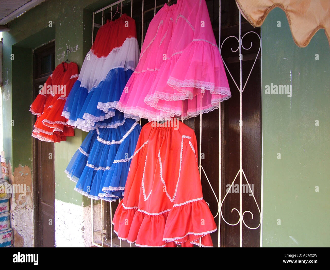 Traditional colorful skirts at a shop, Concepcion, Paraguay Stock Photo ...