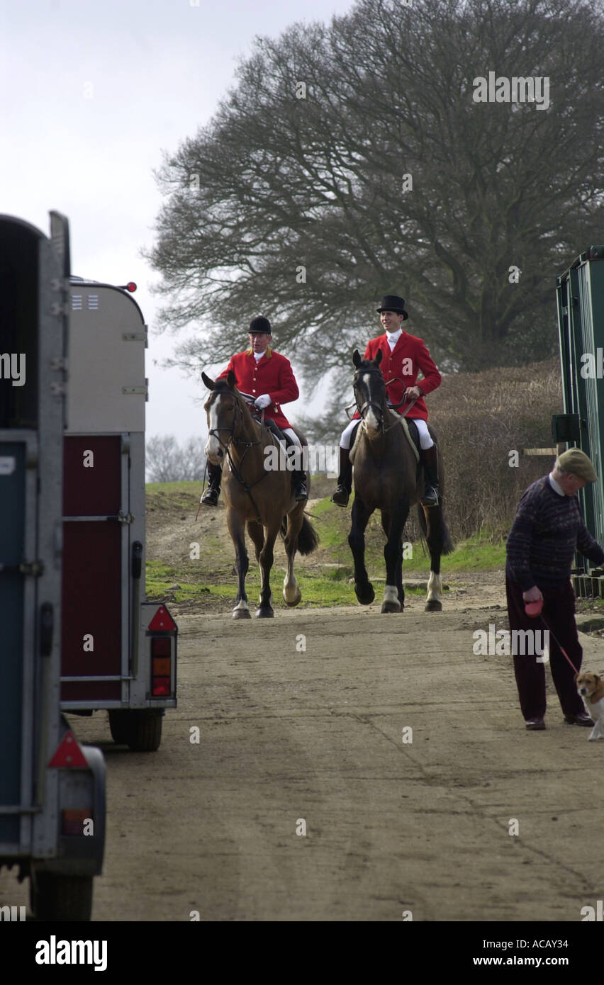 Fox hunting Hunt prepares to go UK Stock Photo - Alamy