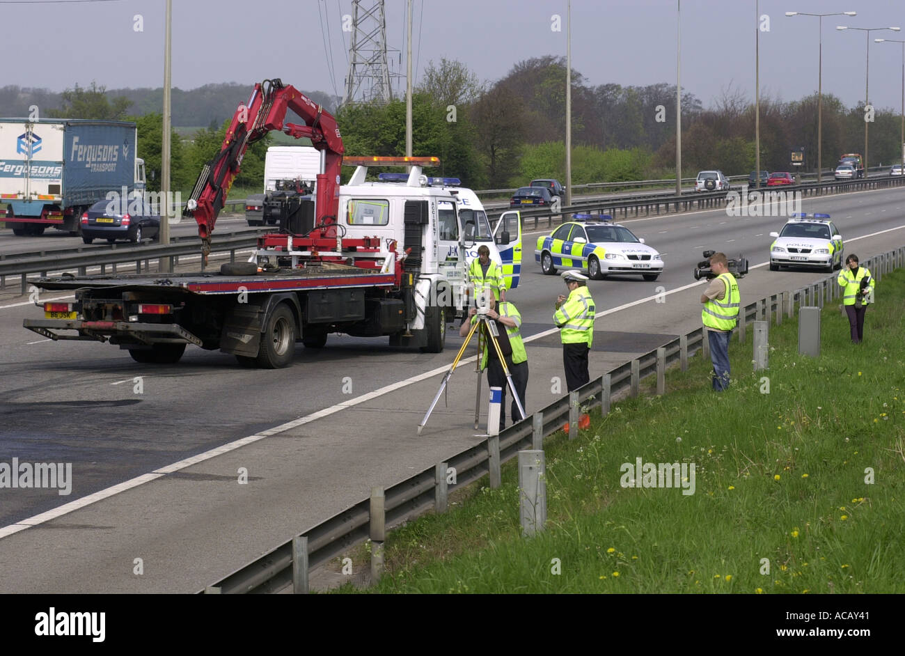 Police accident investigation team survey on the M1 motorway UK Stock ...