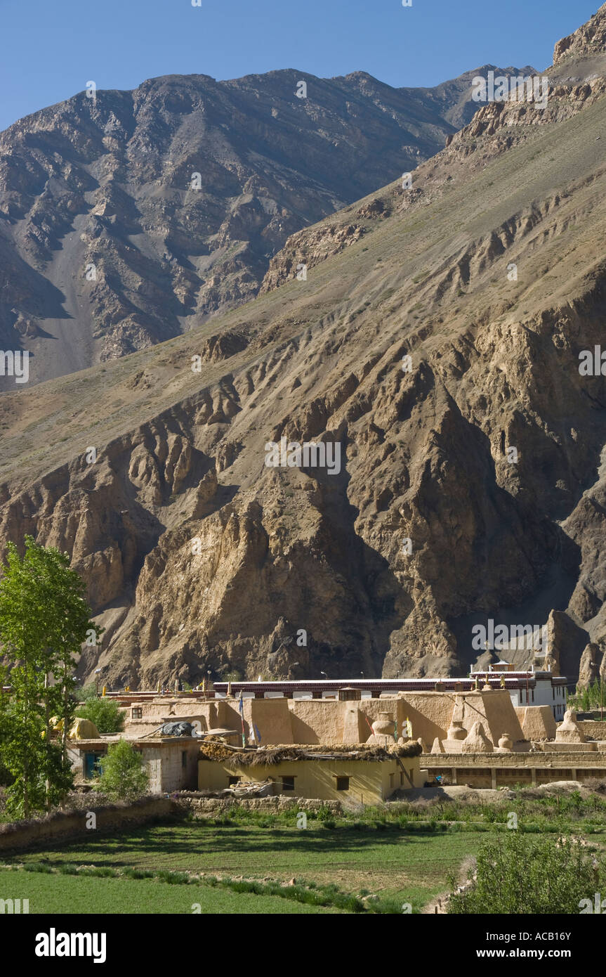 India Himachal Pradesh Spiti Tabo Ghos khor Gompa view from afar with ...
