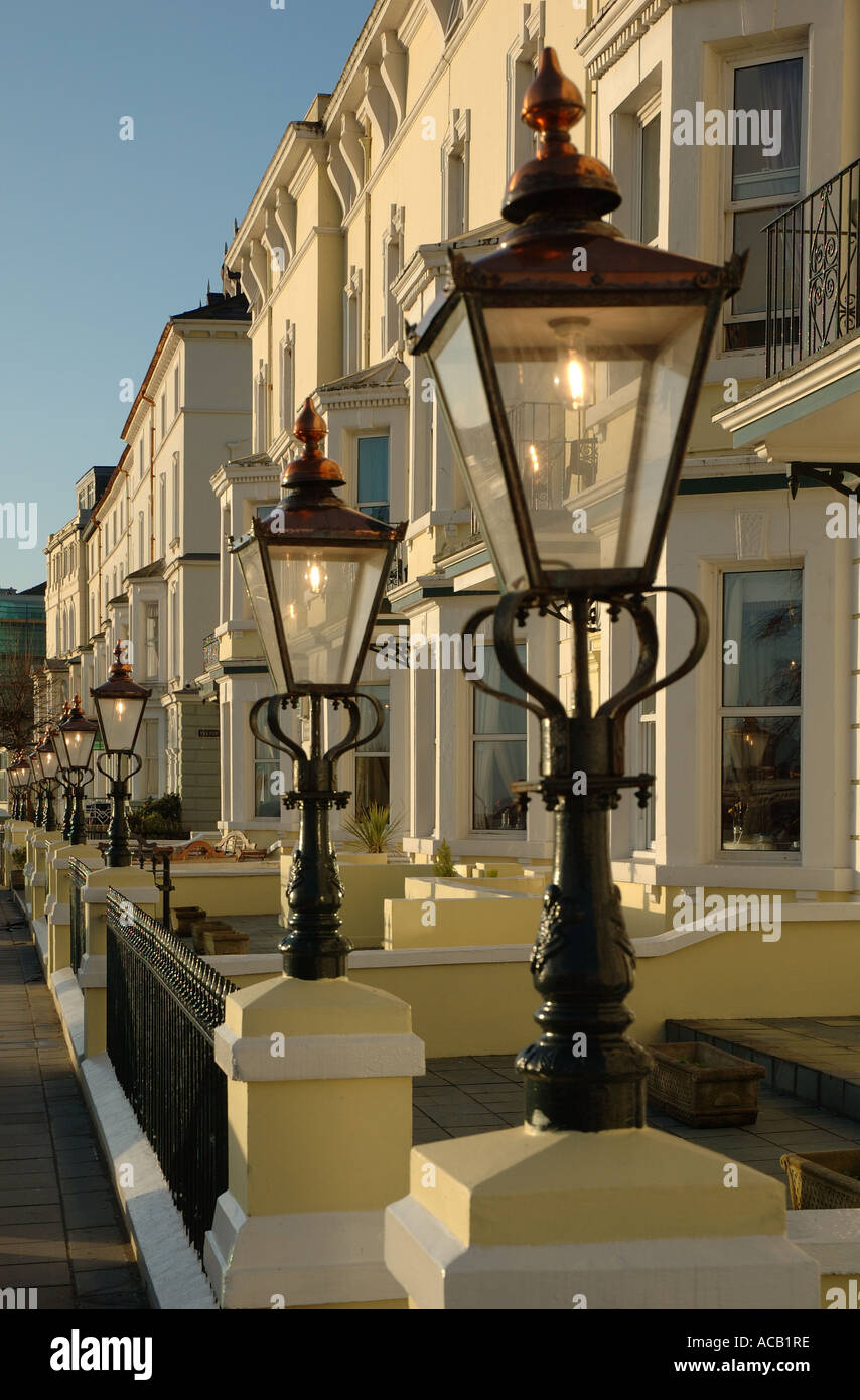Victorian style lamp posts on the seafront at Llandudno, North Wales ...