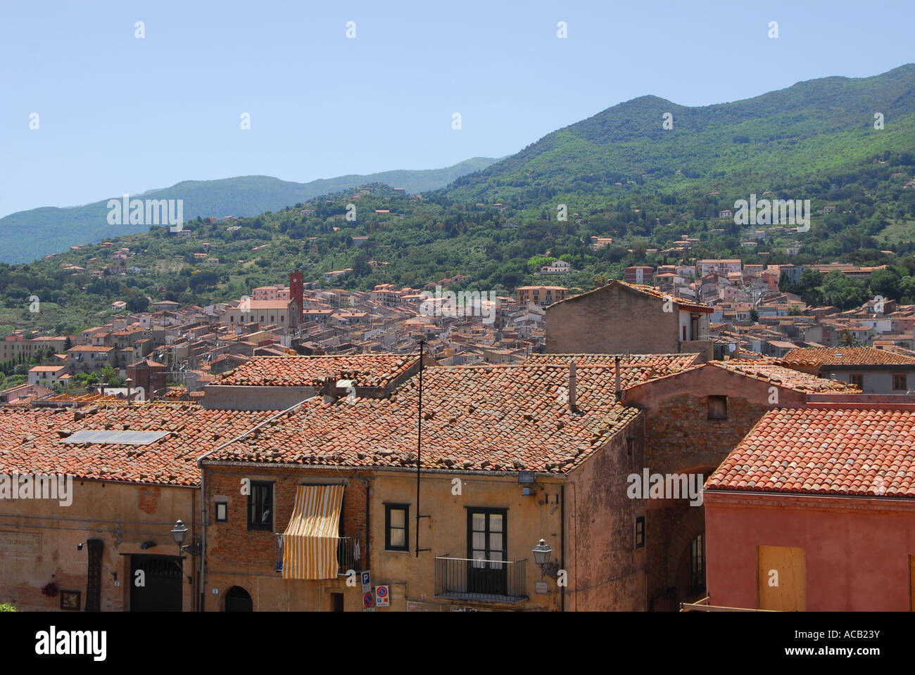 Castelbuono, high in the mountains above Palermo on Sicliy. Town roofs ...