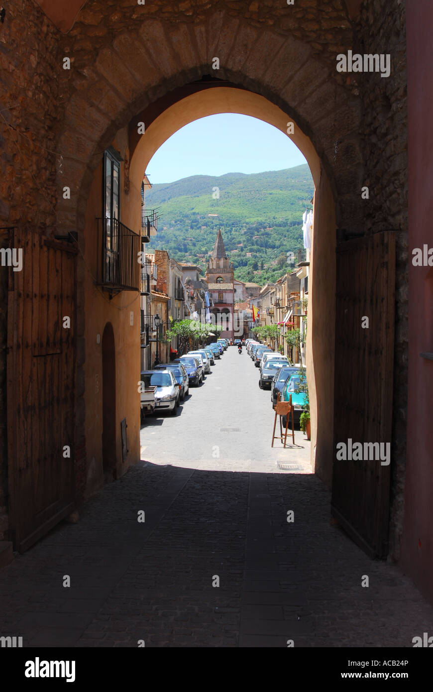 Castelbuono, high in the mountains above Palermo on Sicliy. Street ...