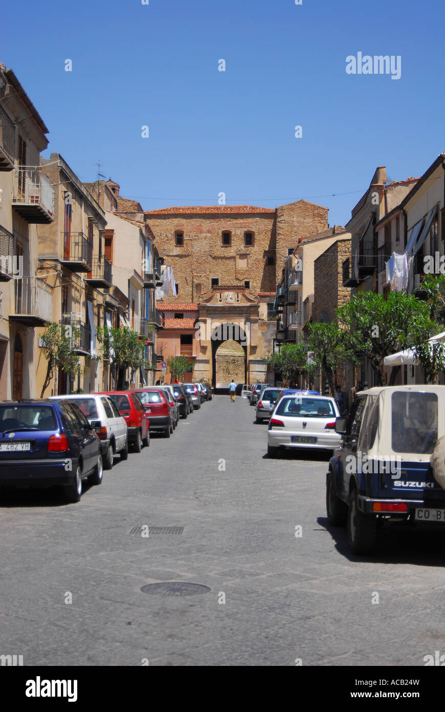 Castelbuono, high in the mountains above Palermo on Sicliy. Street ...