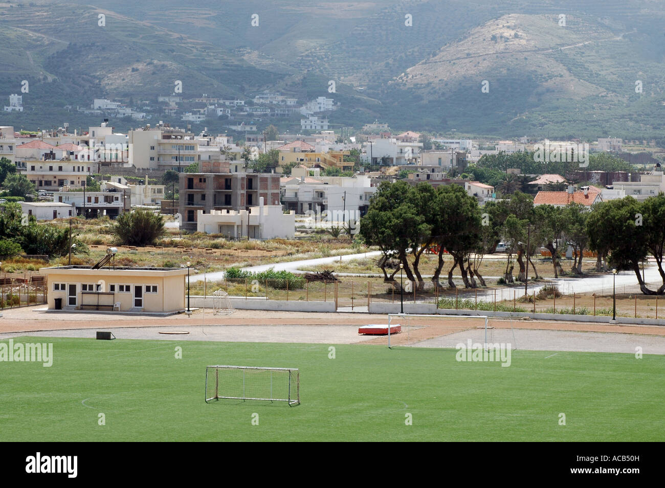 football field in Kissamos (Kastelli) town, greek isle of Crete Stock ...