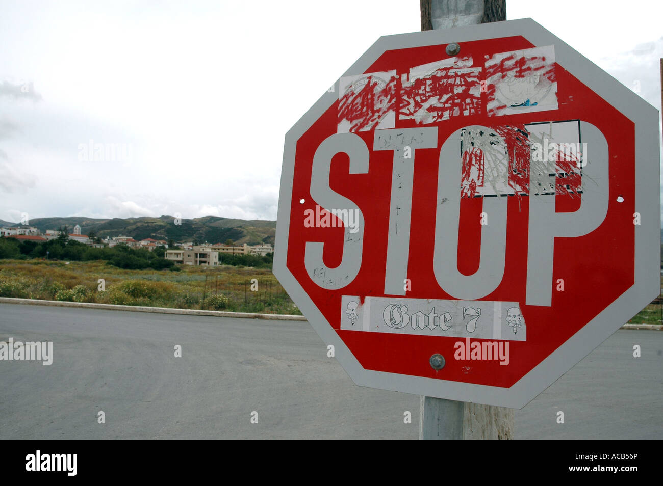 Stop sign in Kissamos (Kastelli) town, greek isle of Crete Stock Photo ...