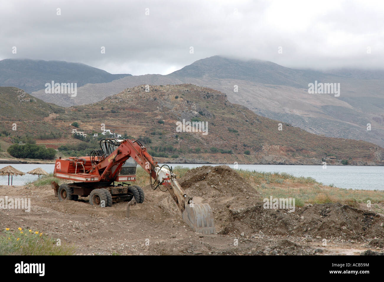 Excavator machine in Kissamos (Kastelli) town, greek isle of Crete ...