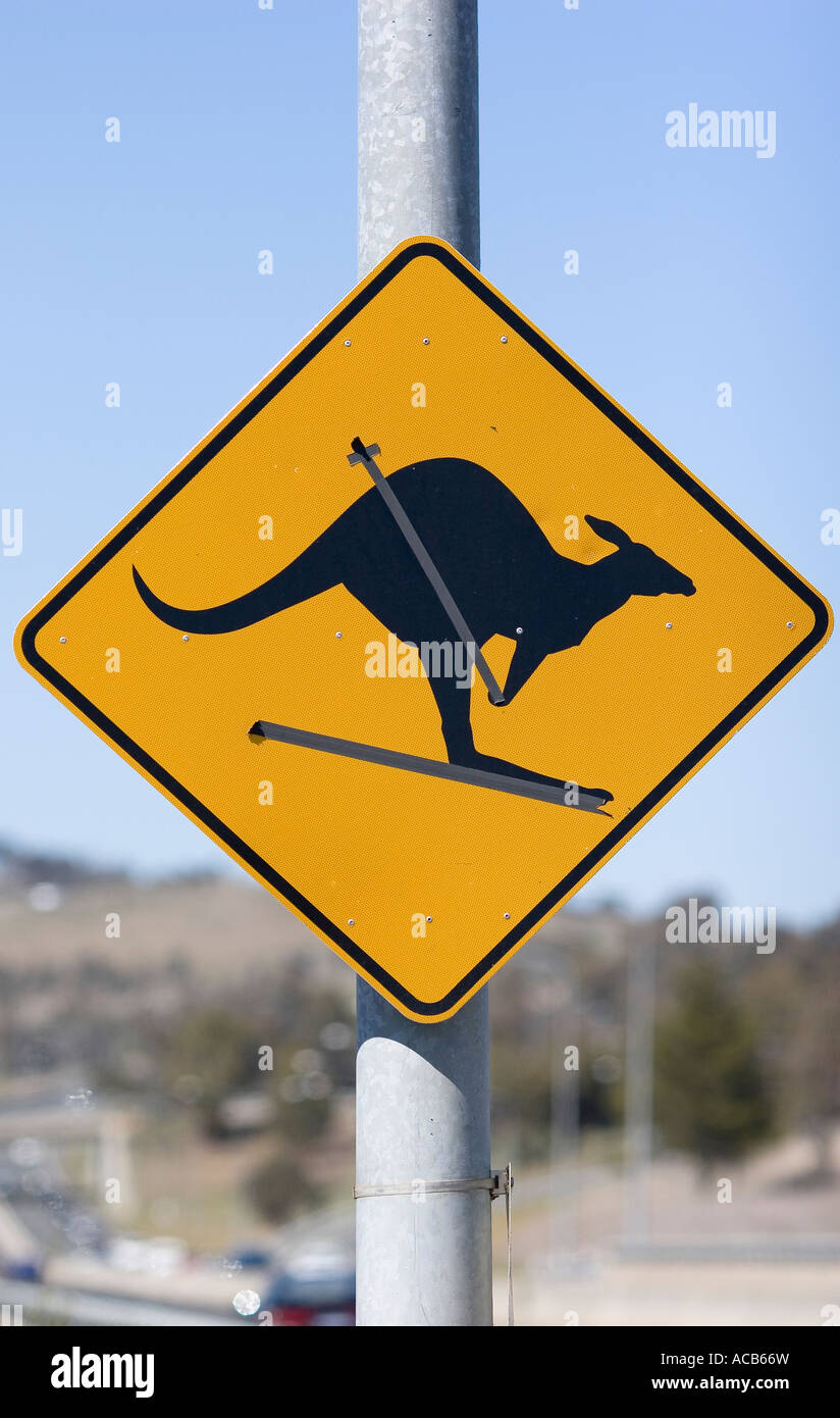 Skiing Kangaroo road sign Stock Photo - Alamy