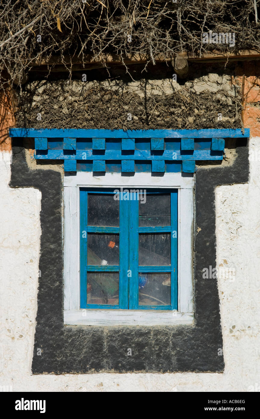India Himachal Pradesh Spiti Tabo village typical window frame on a ...