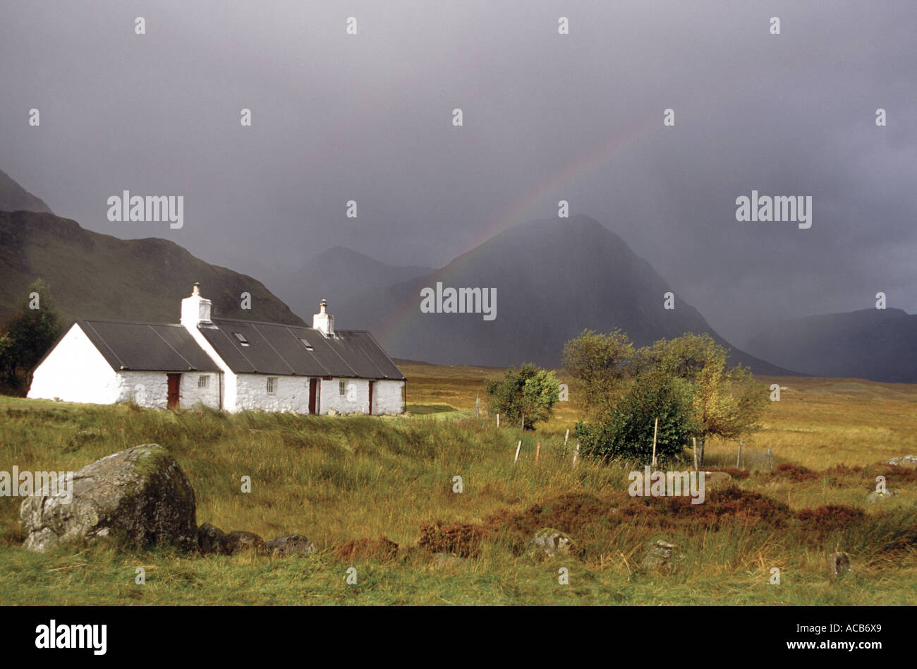 Black rock cottage,Glencoe,Highlands,Scotland in thunderstorm Stock ...
