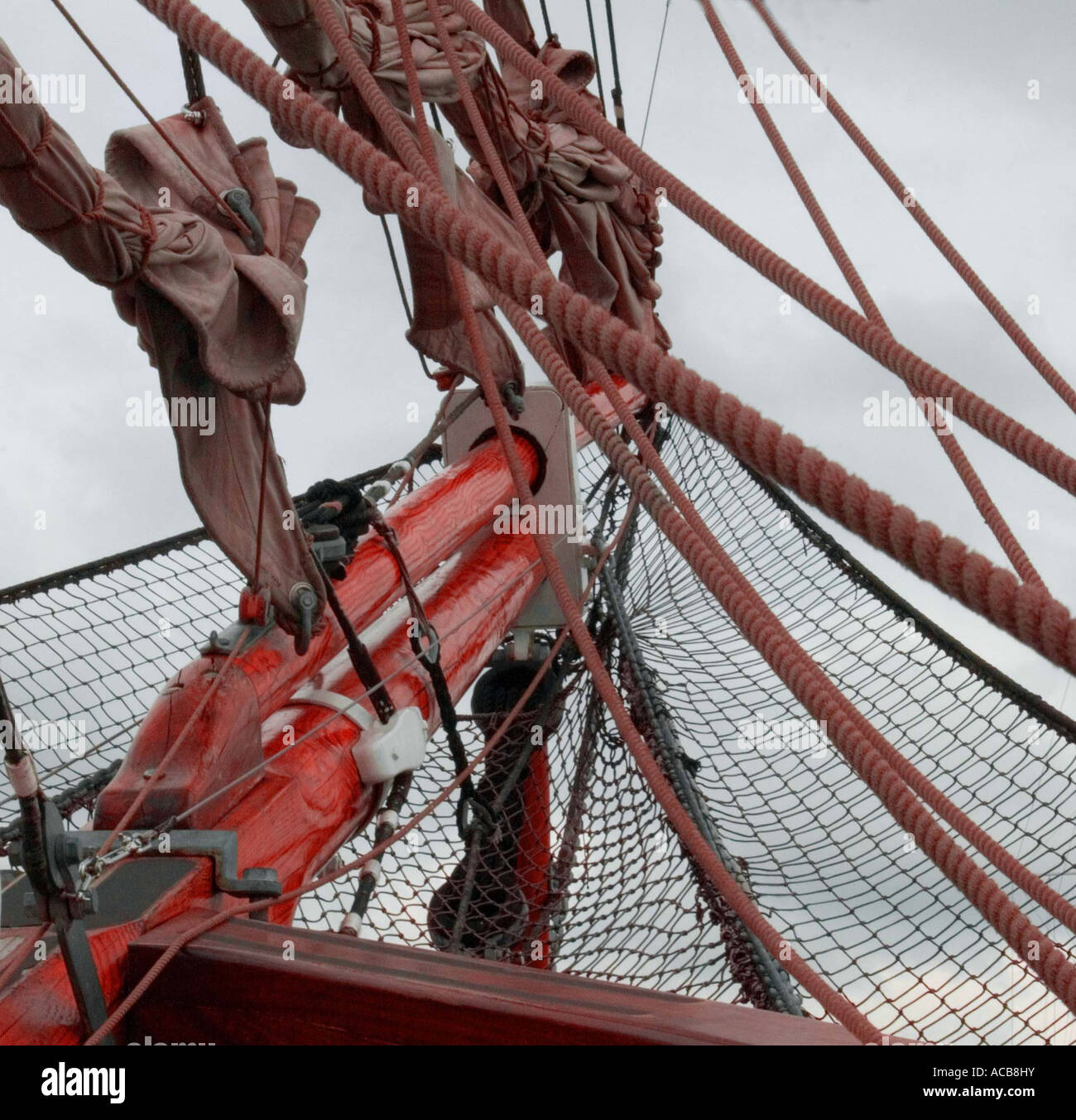 Rigging and Mast of a Tall Ship Clipper against Sky Background Stock ...