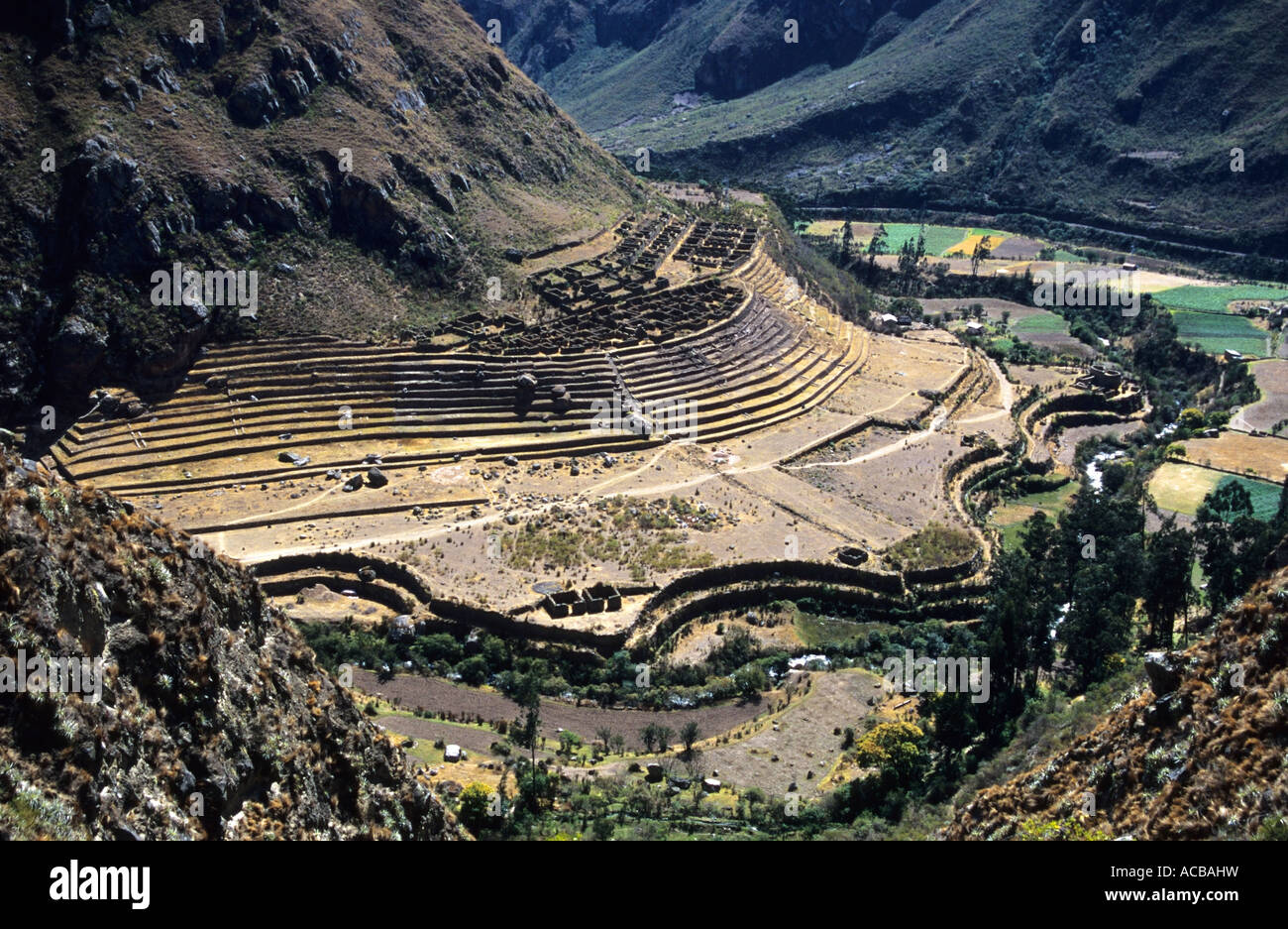 Inca ruins at Patallacta near the Urabamba River seen from the Inca ...