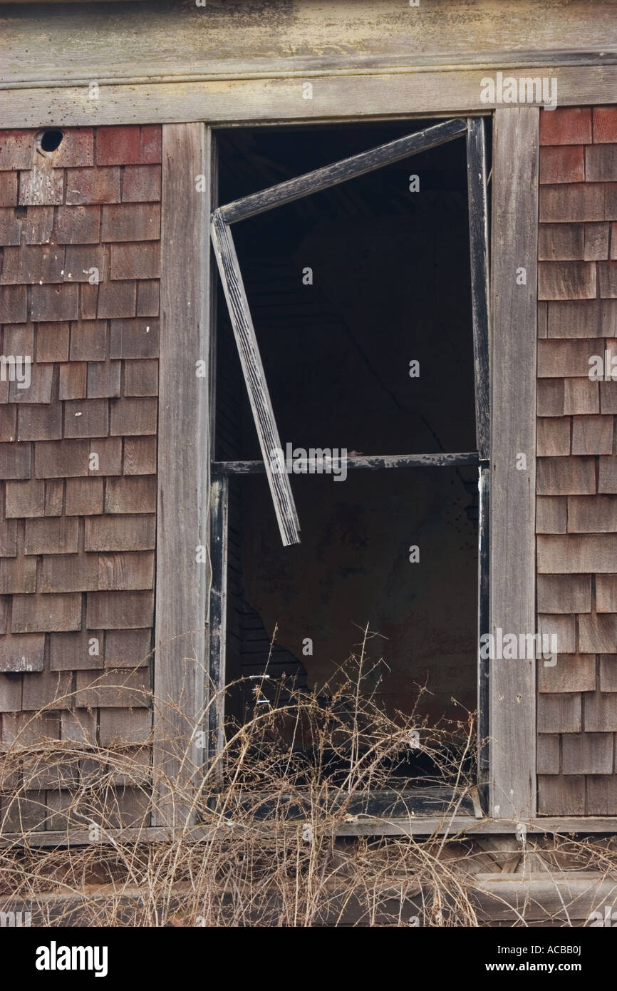 A broken window frame on the old Govan school house near Wilbur ...