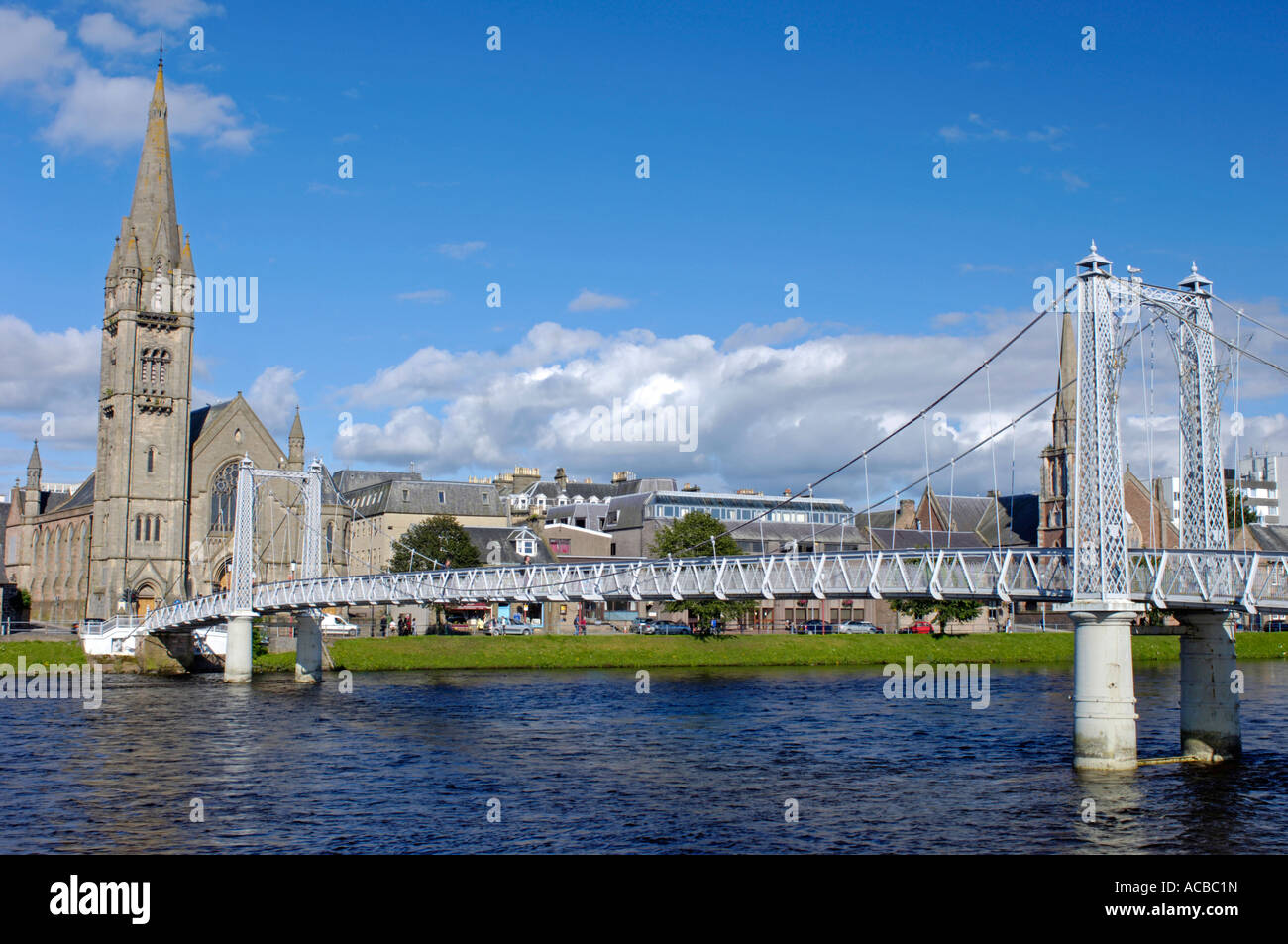 Footbridge over the River Ness and Inverness City Scottish Highlands ...