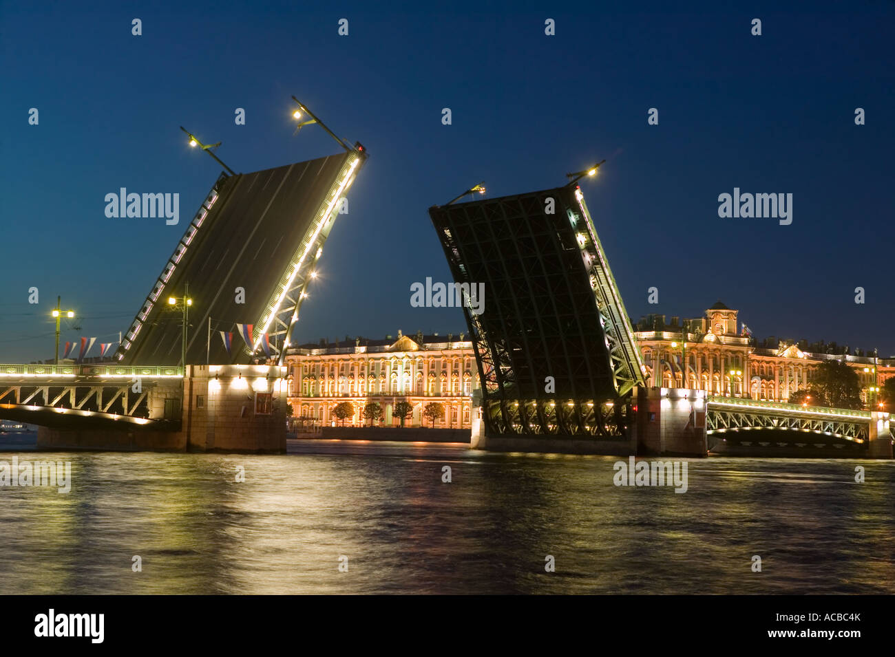 Palace Bridge raising. Hermitage on background Stock Photo - Alamy