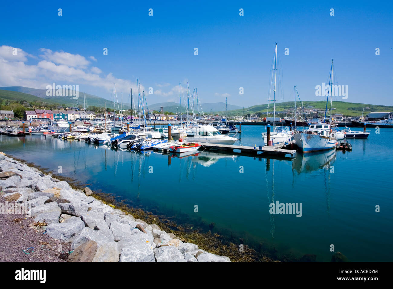 Sailing and motor boats on pontoons in Dingle Harbour County Kerry ...