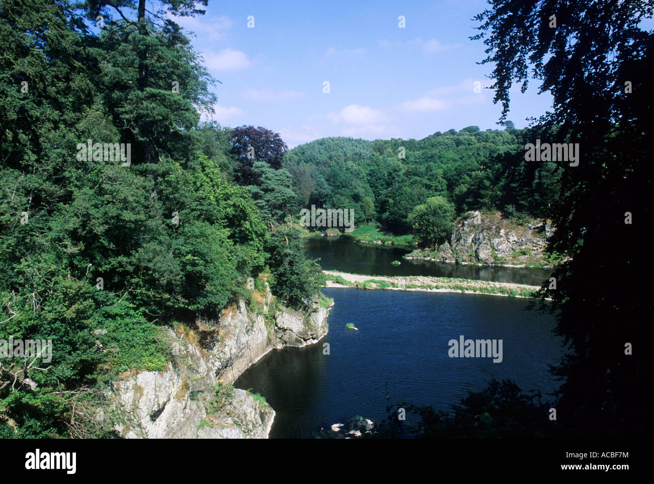River Deveron from Bridge of Alva, near Banff, Morayshire, woodland ...