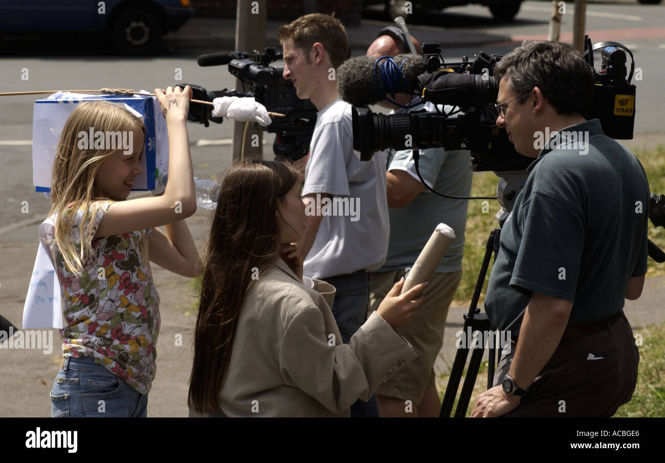 Jessica Scott,(11), and Alice Boulton-Breeze,(12), playing at reporter ...