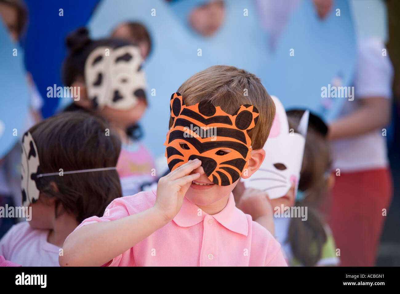 Kindergarten party with children wearing handmade masks Stock Photo - Alamy