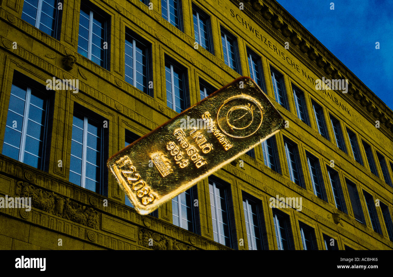 digital enhancement gold ingot in front of golden walls of swiss ...