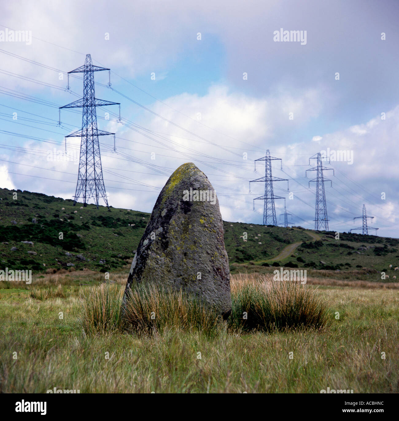 megalithic menhir near village of llanfairfechan wales great britain ...
