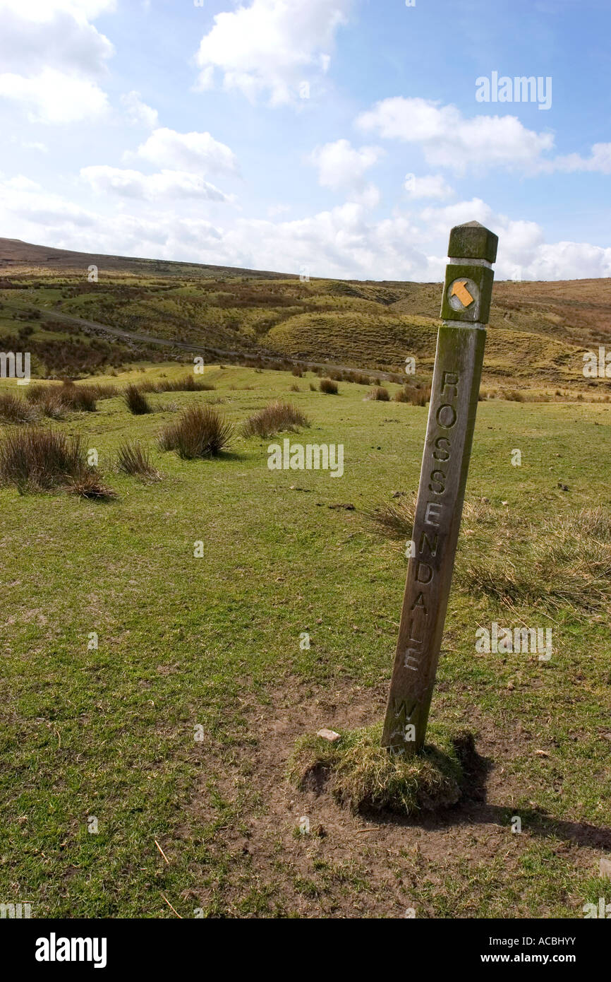 Signpost on the Rossendale Way in Hassligden Grane Stock Photo - Alamy