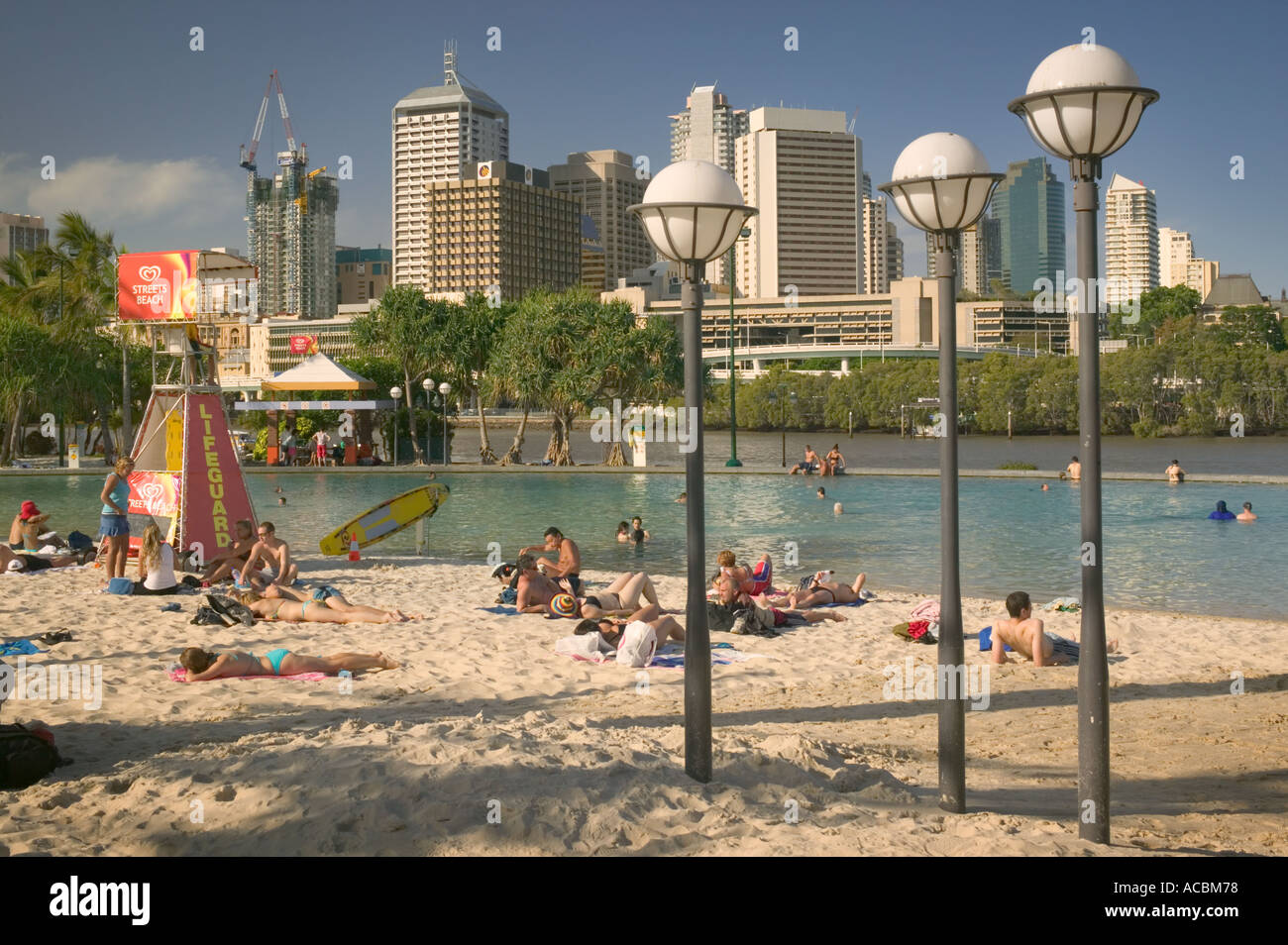 Paul's Breaker Beach on the South Bank with the sky scrapers of ...