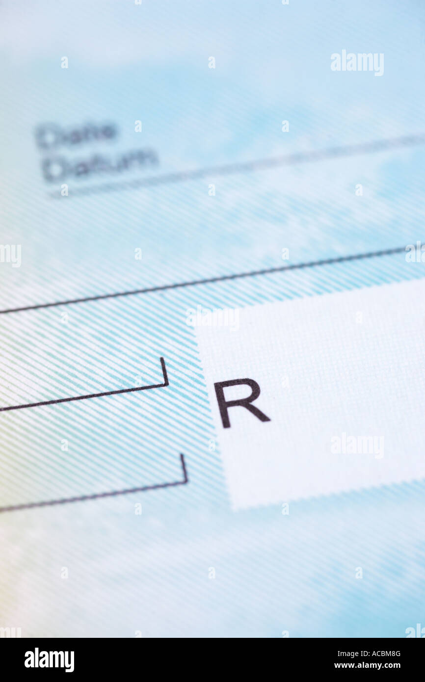 Close up of unwritten bank cheque South African Rands Stock Photo - Alamy