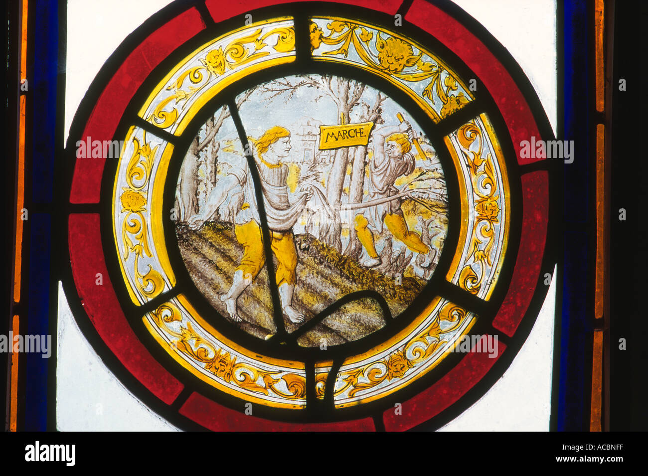 Medieval stained glass roundel labour hi-res stock photography and ...