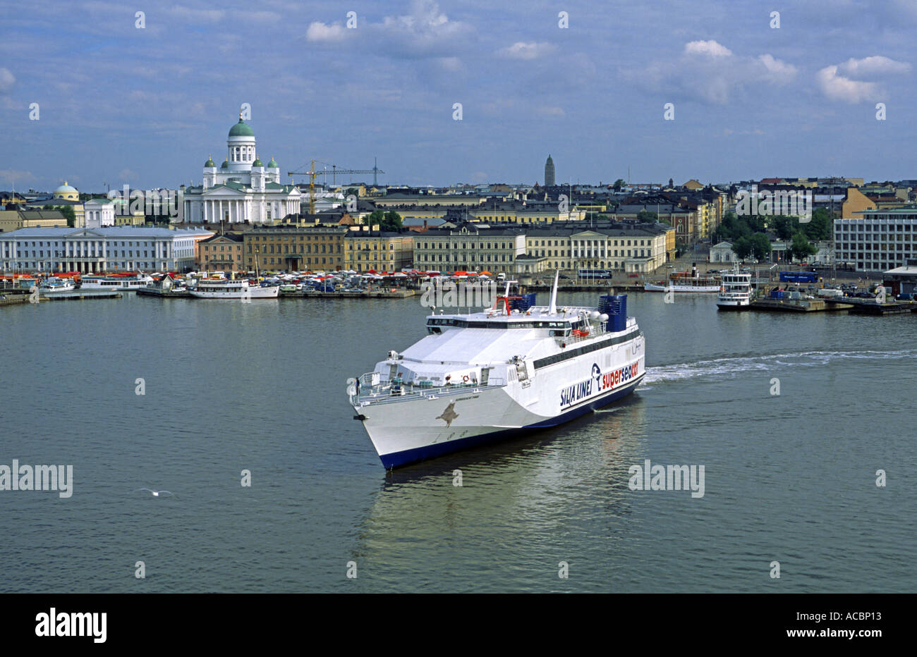 Silja Line Super Sea Cat approaching its berth in Helsinki Harbour with ...