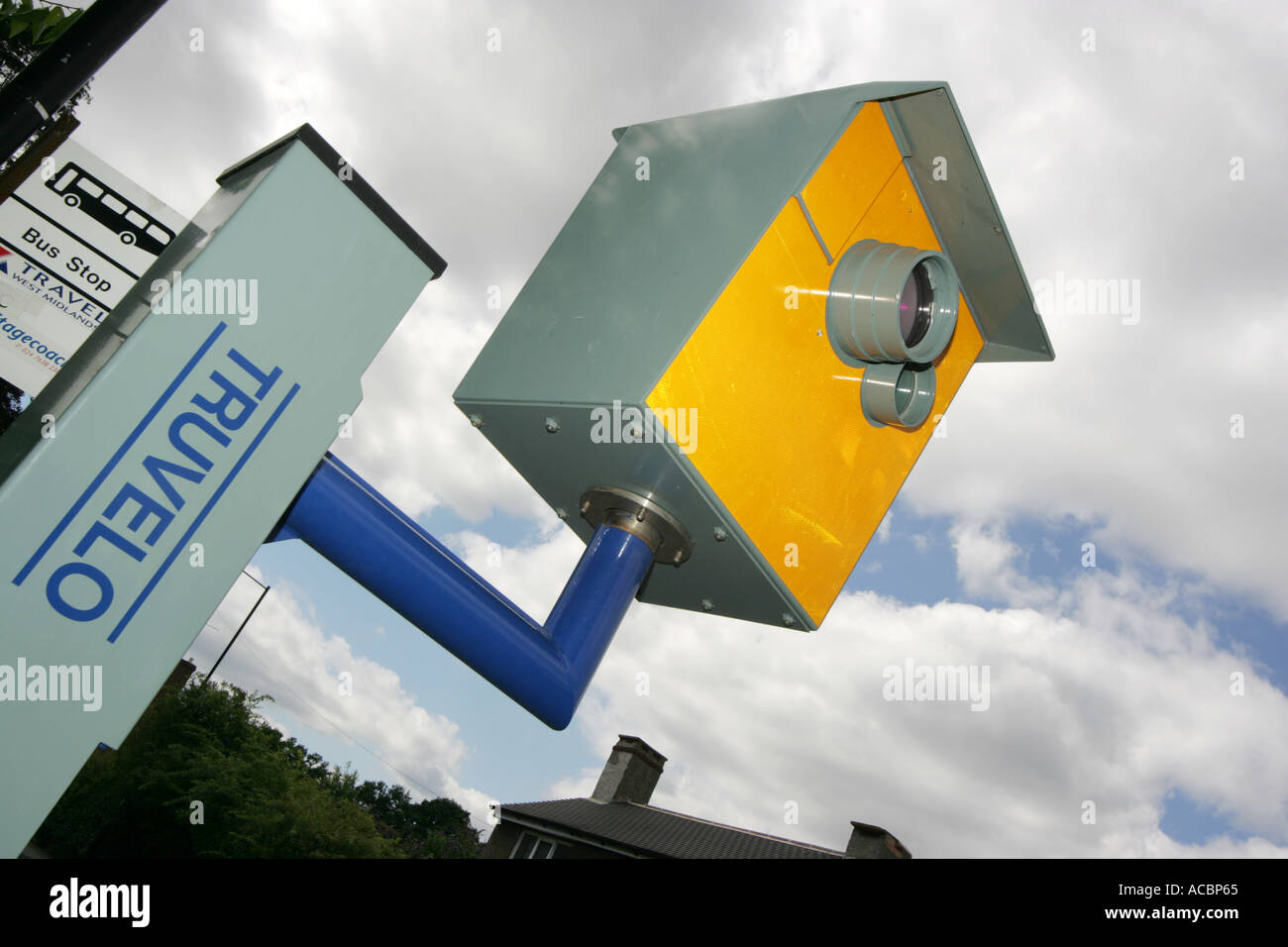 A truvelo speed camera beside a bus stop which takes images of cars ...