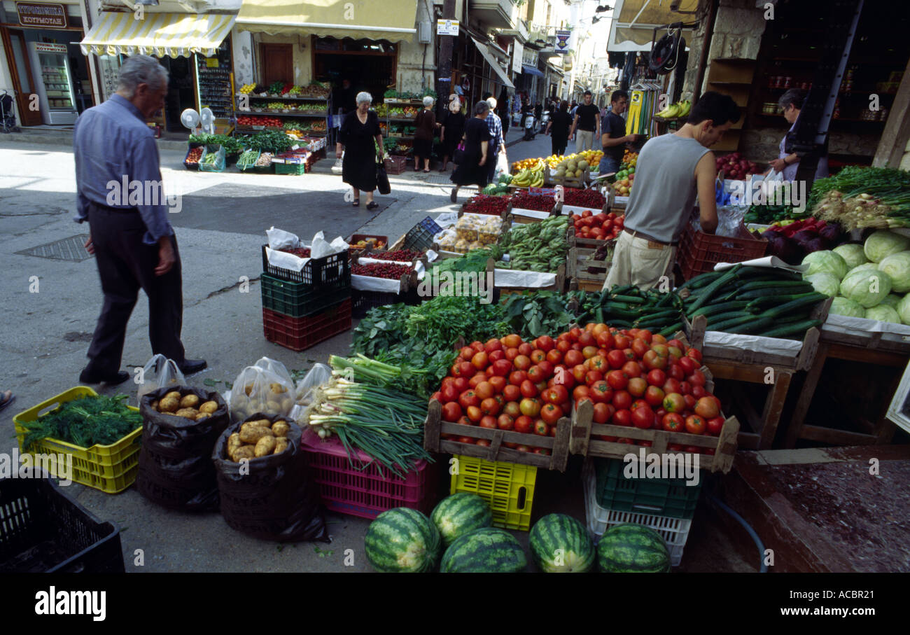 Fruit and vegetable market in the old town of Rethymnon Crete Greece ...