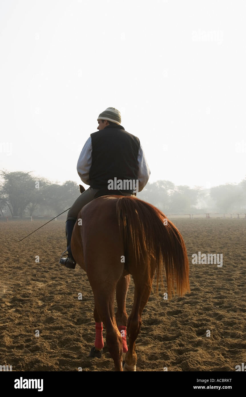 Rear view of a man riding a horse Stock Photo - Alamy