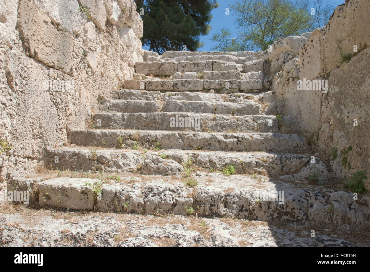 Roman amphitheater Siracusa Sicily Italy 3rd century AD steps leading ...