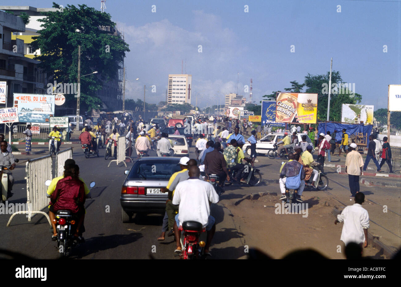 Busy commercial street in the centre of Cotonou Benin West Africa Stock ...