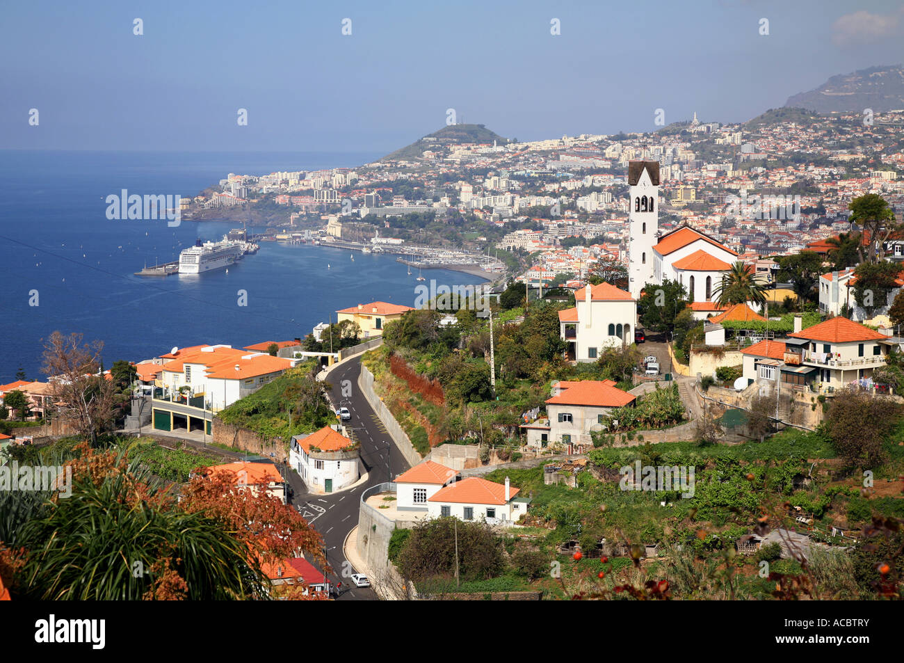 Madeira - High view over the port and city of Funchal Stock Photo - Alamy