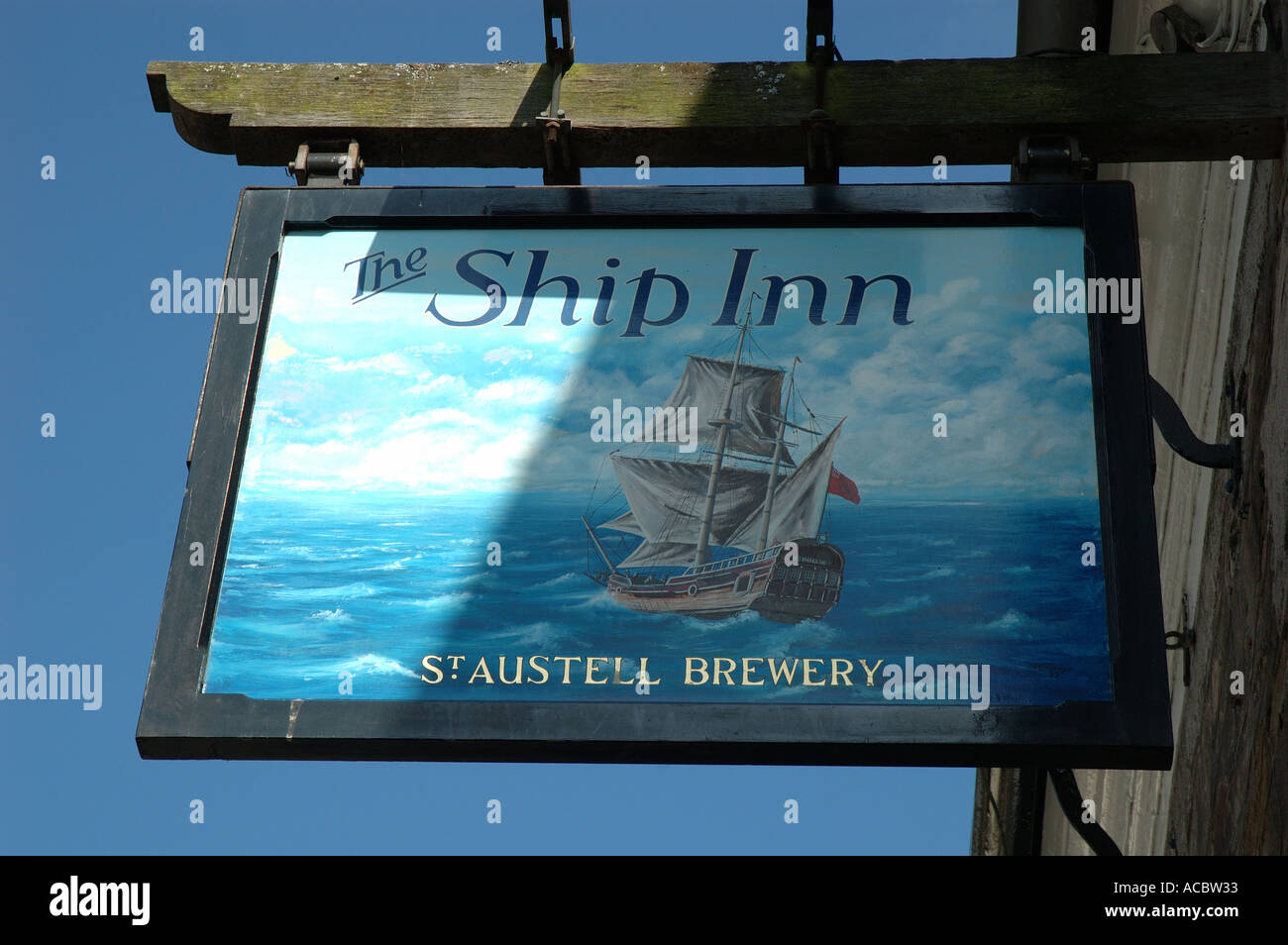 pub sign, the Ship Inn, Mevagissey, Cornwall, England, UK Stock Photo ...