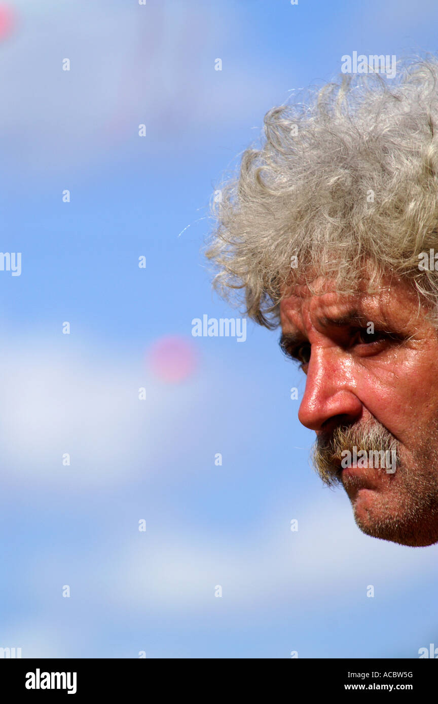 Face of old man dancing at rave party, sad, drunk Stock Photo - Alamy