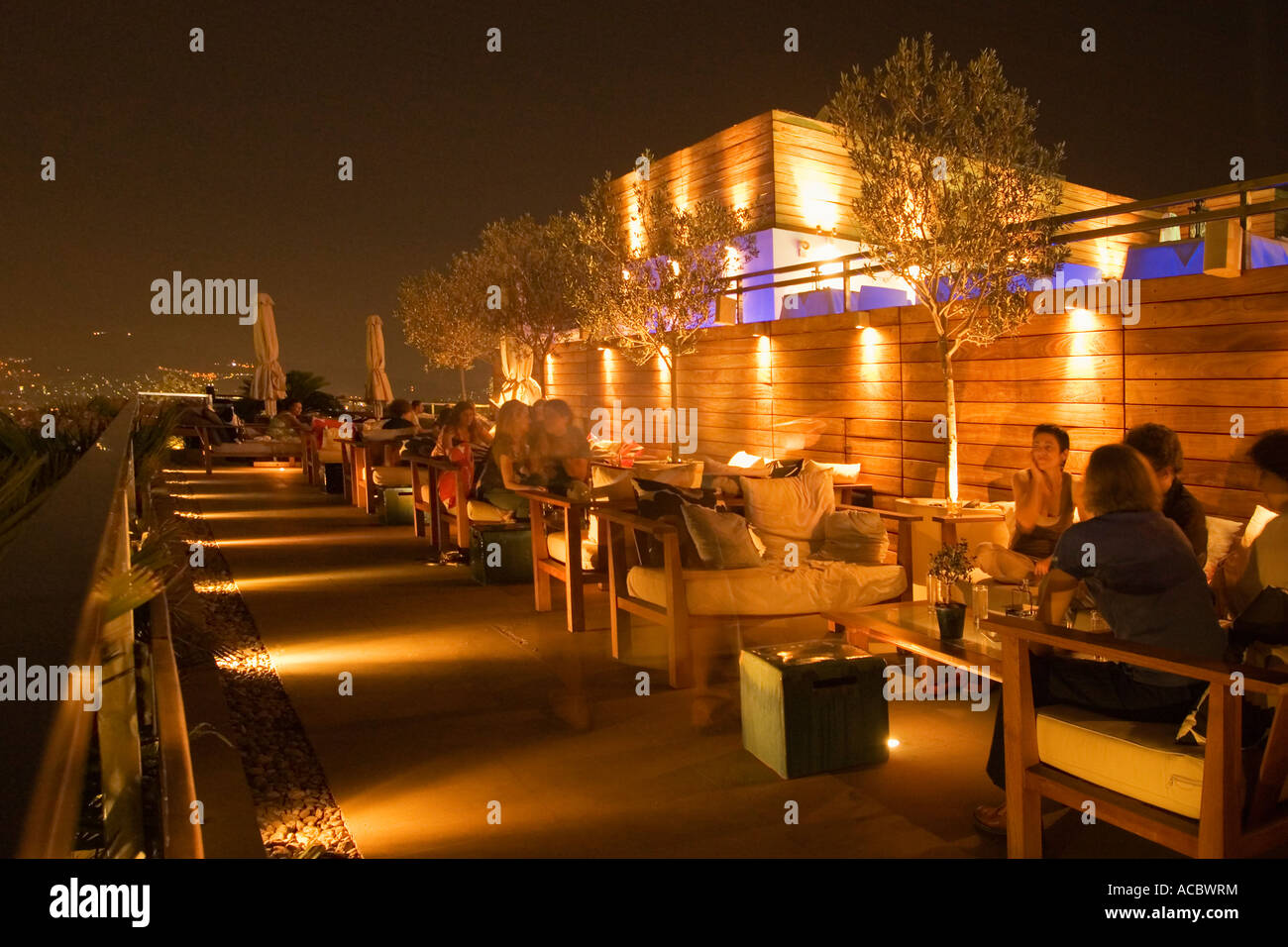 Athens Hotel Fresh rooftop Lounge at night Stock Photo - Alamy