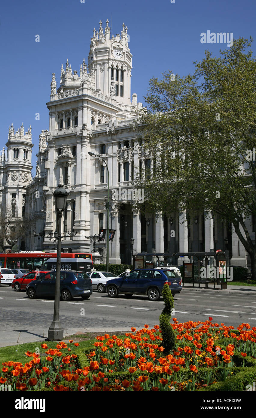 Madrid - Plaza de Cibeles, The ornate main post office building Stock ...
