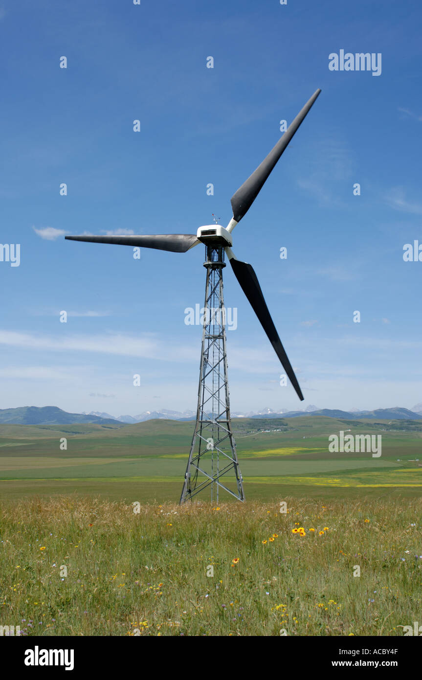 Single windmill in Southern Alberta Canada Rocky Mountains in the ...