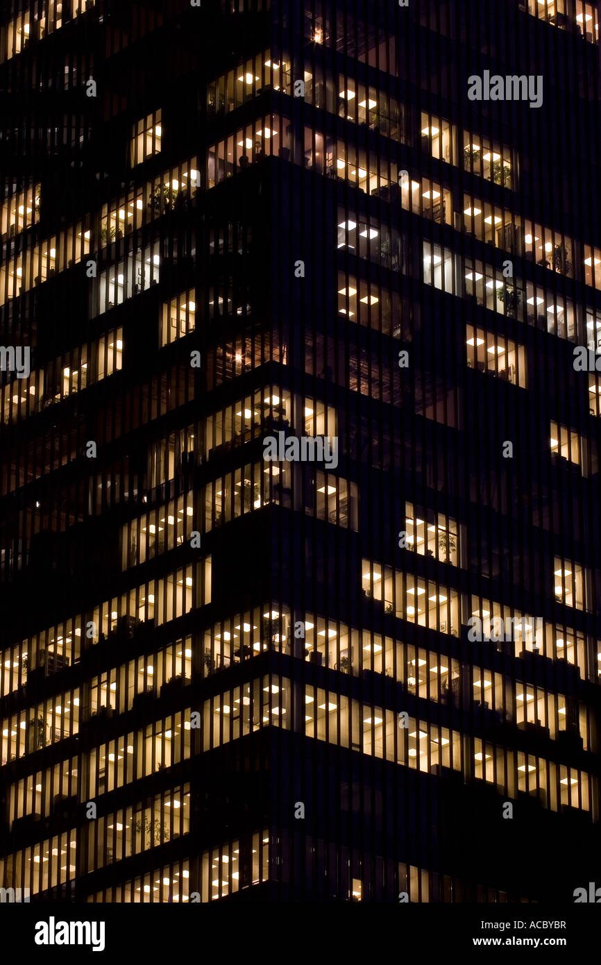 Abstract image of a downtown skyscraper building at night Stock Photo ...