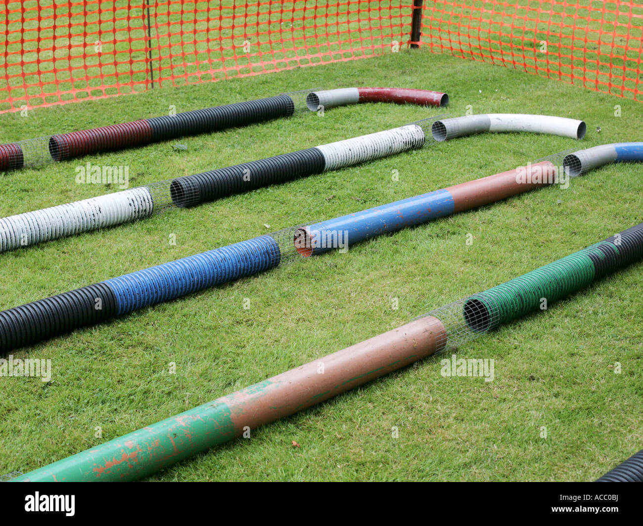 A set of tubes ready for ferret racing, a ferret race Stock Photo - Alamy