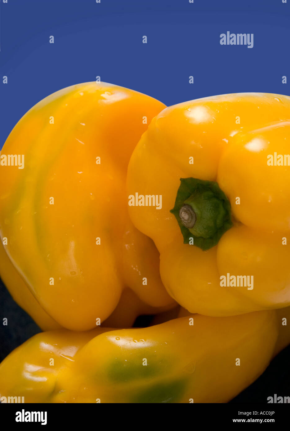 Close-up studio picture of yellow peppers Stock Photo - Alamy