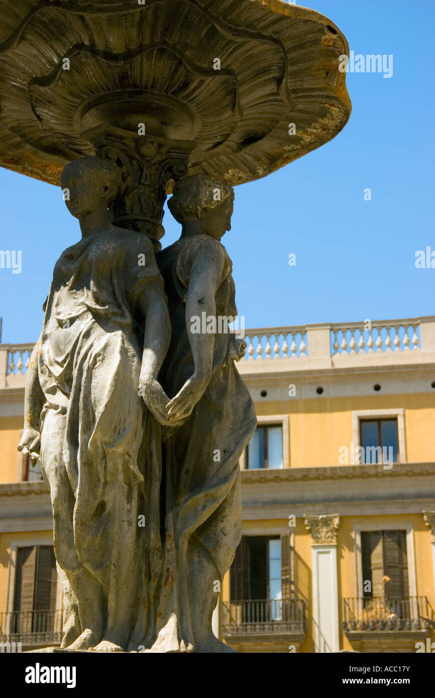 Three Graces Fountain Statues in La Placa Reial Barcelona Spain Stock ...