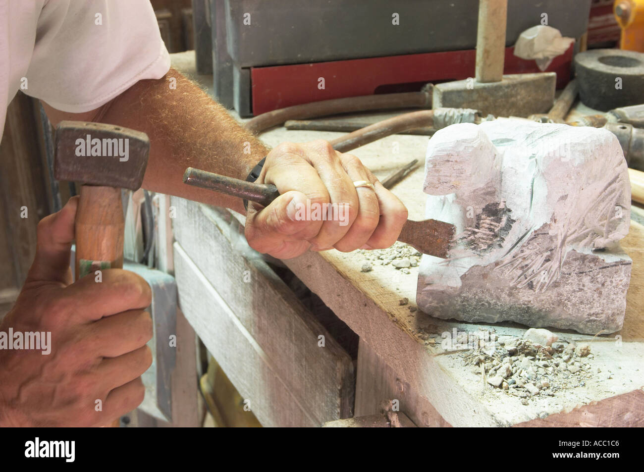 Stone carver at work Stock Photo - Alamy