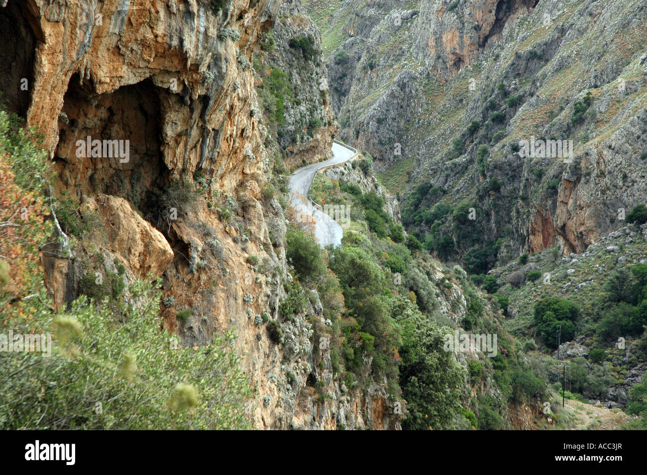 hairpin road in Gorge of Topolia, Island of Crete, Greece Stock Photo ...