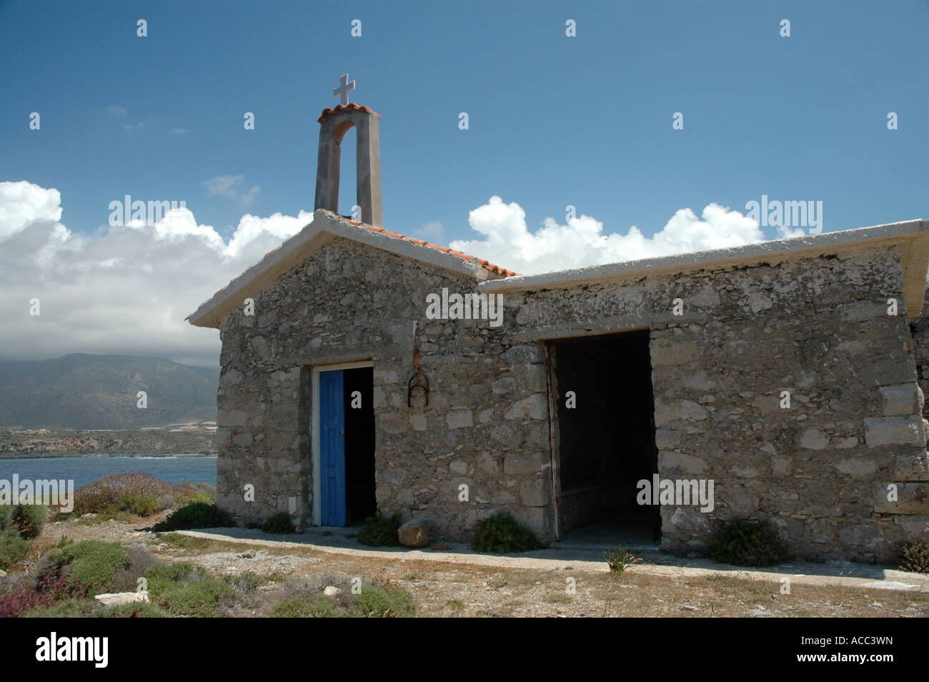 Church built on the highest point of small island Elafonissi near ...