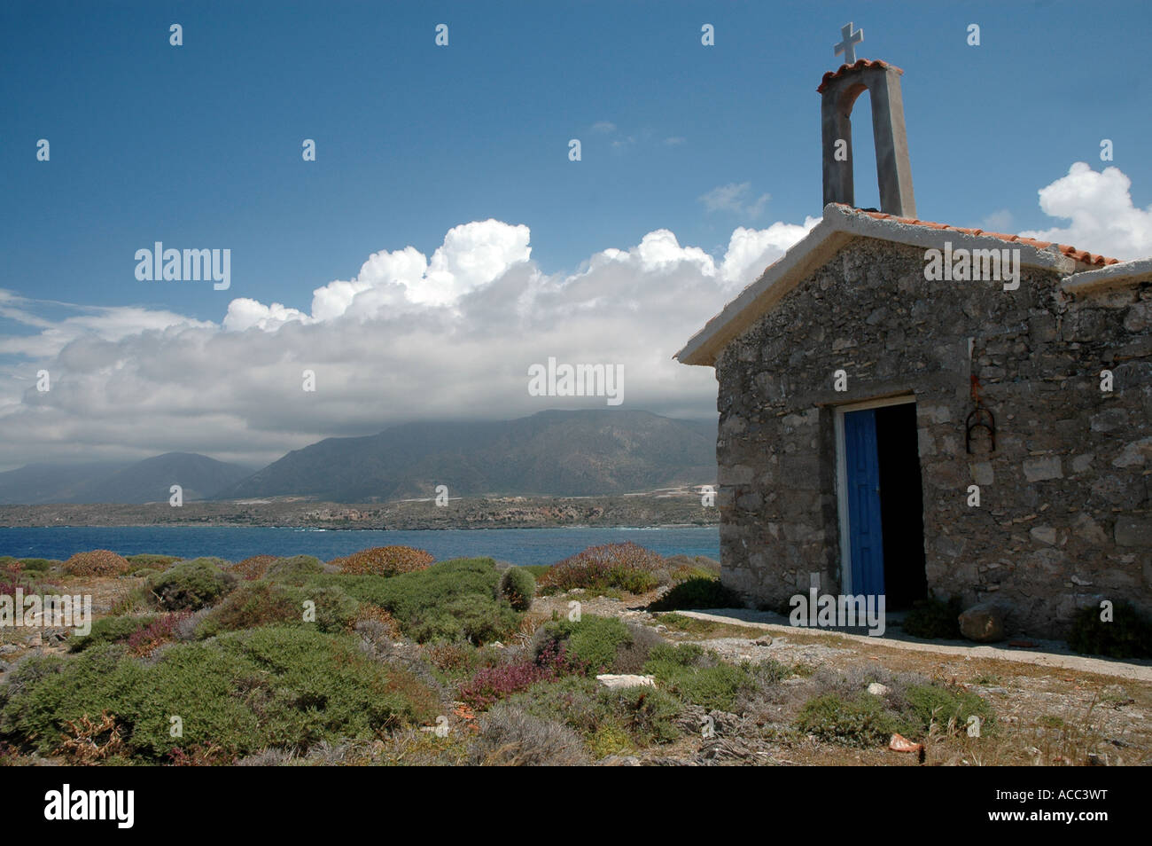 Church built on the highest point of small island Elafonissi near ...