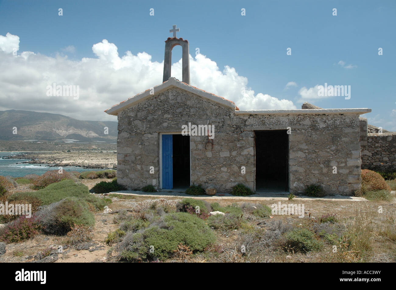 Church built on the highest point of small island Elafonissi near ...